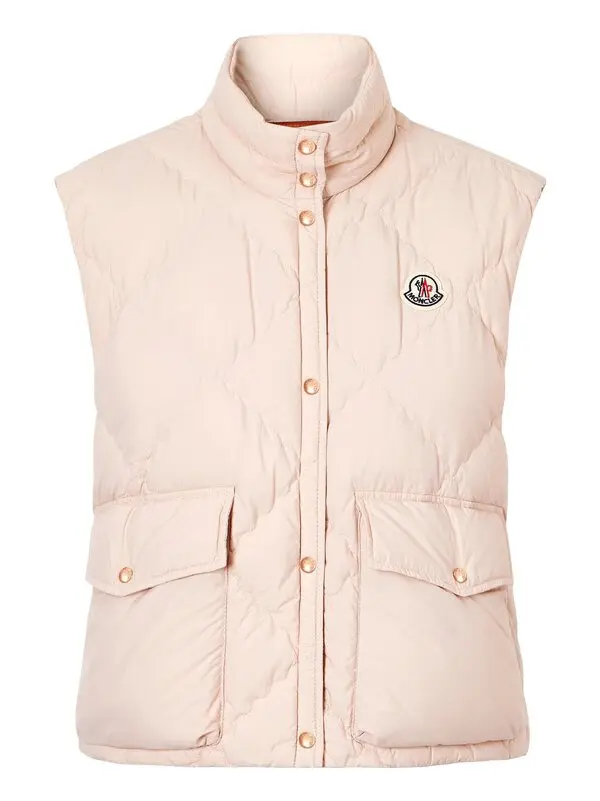 Moncler Biois Cropped Appliquéd Padded Quilted Shell Down Vest - Pink