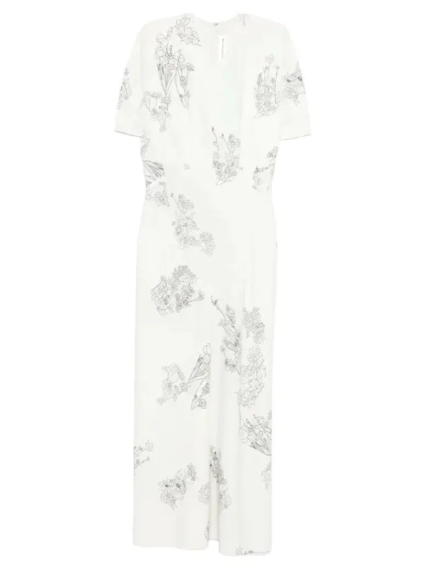Victoria Beckham Floral-print Midi Dress - White