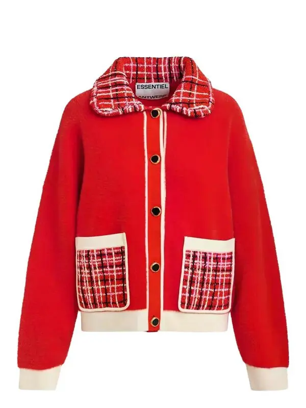 Essentiel Antwerp Tweed-collar Patch-pocket Cardigan - Red