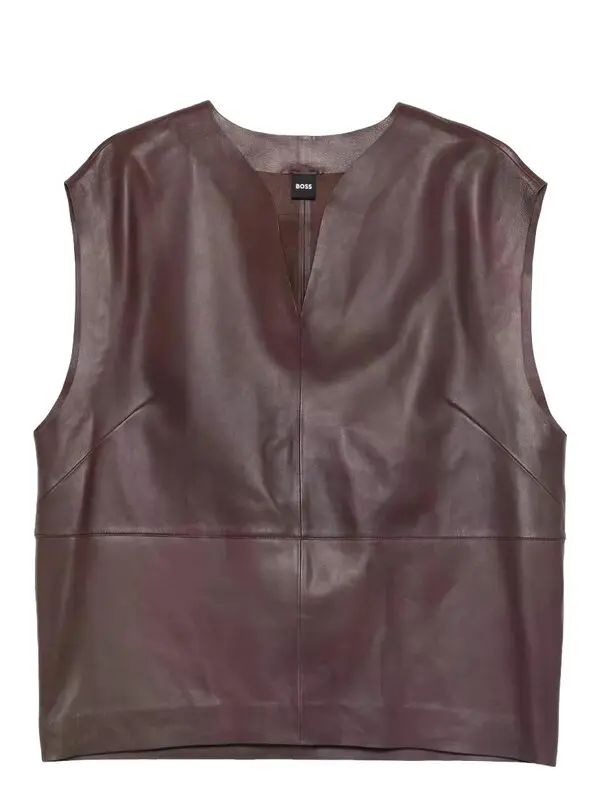 BOSS Suna V-neck Leather Top - Brown