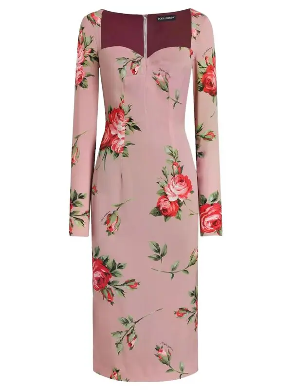 Dolce & Gabbana Floral-print Midi Dress - Pink
