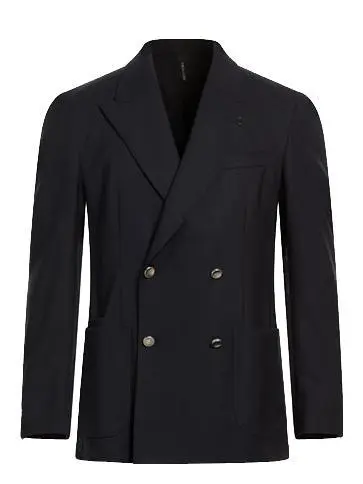 PAOLONI Midnight Virgin Wool Double-breasted Blazer - Blue