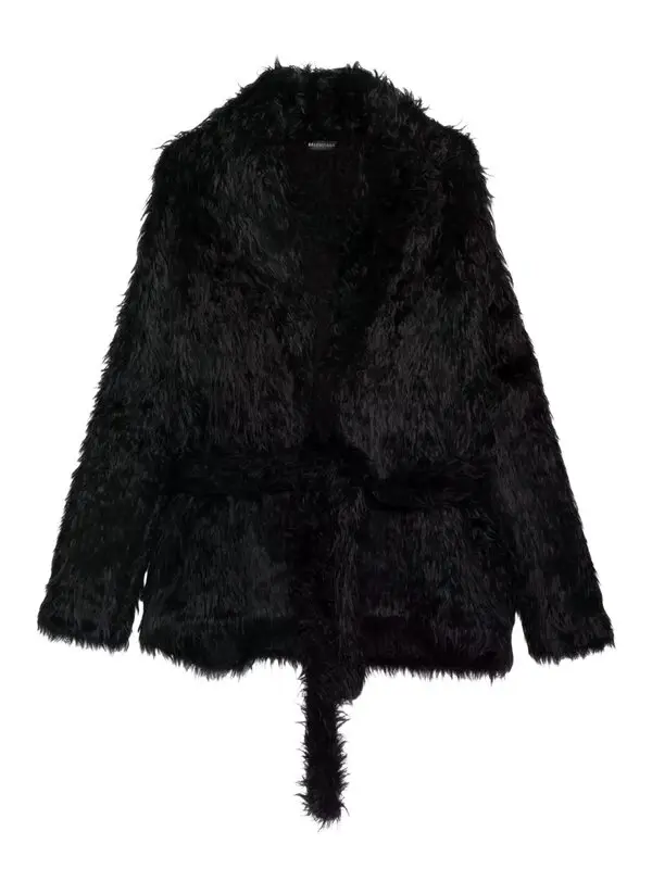 Balenciaga Belted Faux Fur Jacket - Black