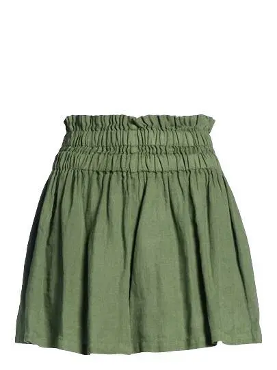 120% Lino Linen Shirred Relaxed Fit Shorts - Green
