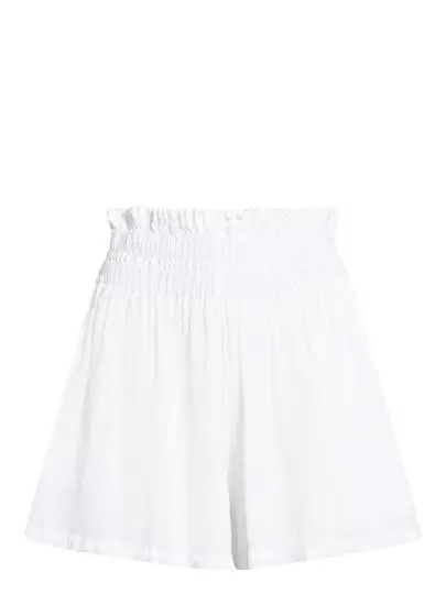 120% Lino Linen Shirred Relaxed Fit Shorts - White