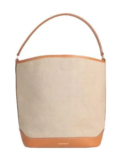 Sandro Bucket Bag With Top Handle And Detachable Shoulder Strap - Beige