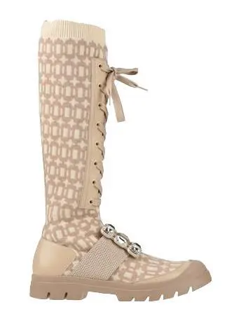 ROGER VIVIER Jacquard-knit Boots With Crystals - Beige