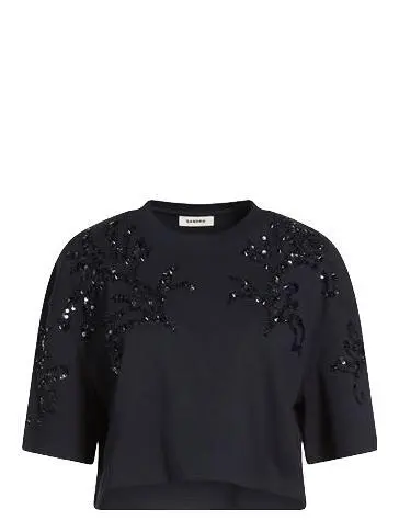 Sandro T-shirt In Cotton And Polyester - Midnight Blue