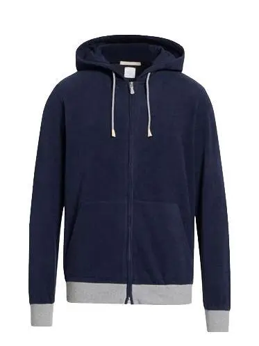 Eleventy Cotton Fleece Two-tone Zip-up Hoodie - Navy
