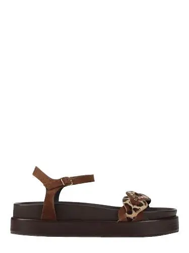 DIVINE FOLLIE Leather Sandals With Leopard Print - Brown