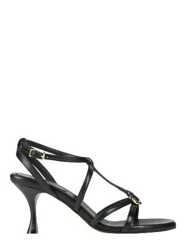 DIVINE FOLLIE Leather Spool Heel Sandals - Black