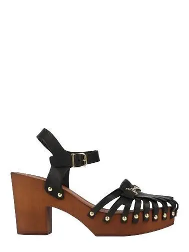 DIVINE FOLLIE Leather Sandals With Appliqués - Black