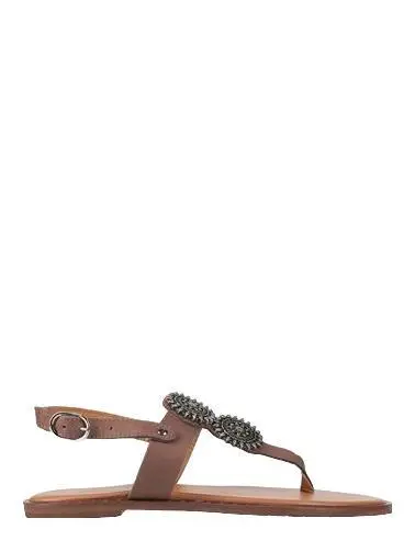 DIVINE FOLLIE Leather Thong Sandals - Brown