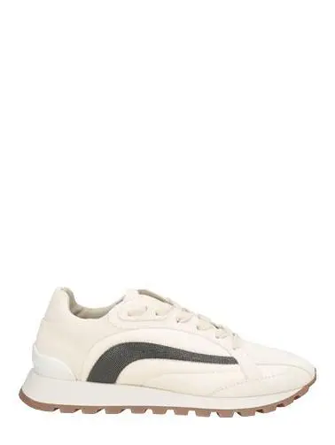 Brunello Cucinelli Leather And Textile Low-top Sneakers - Off White