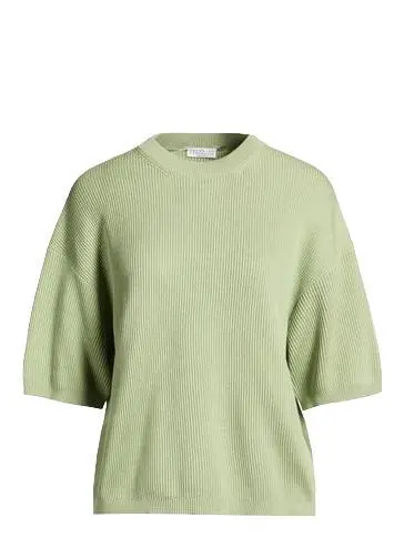 Brunello Cucinelli Cotton And Brass Embellished Sweater - Sage Green