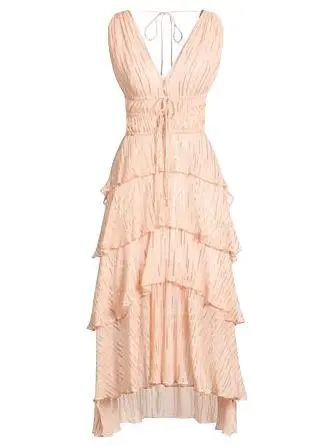 Maje Midi Dress In Light Silk And Metallic Fiber - Pink