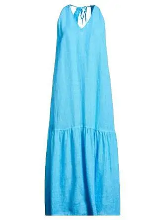 120% Lino Light Linen Maxi Dress - Blue