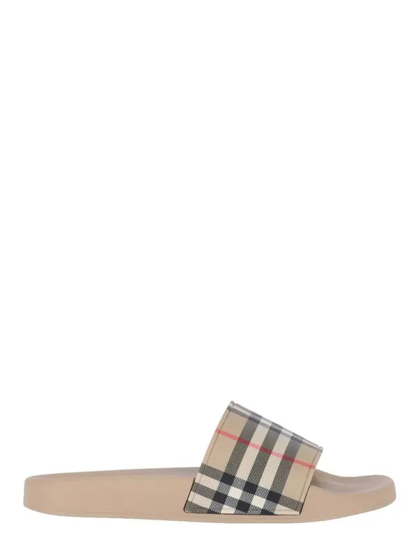 Burberry Check Slides - Beige