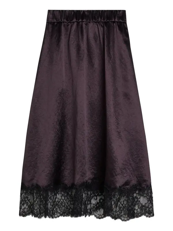 Maria Mcmanus Lace-trim Satin Midi Skirt - Plum