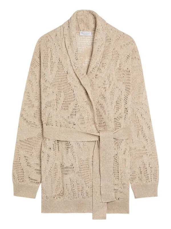 Brunello Cucinelli Embellished Linen-blend Cardigan - Beige