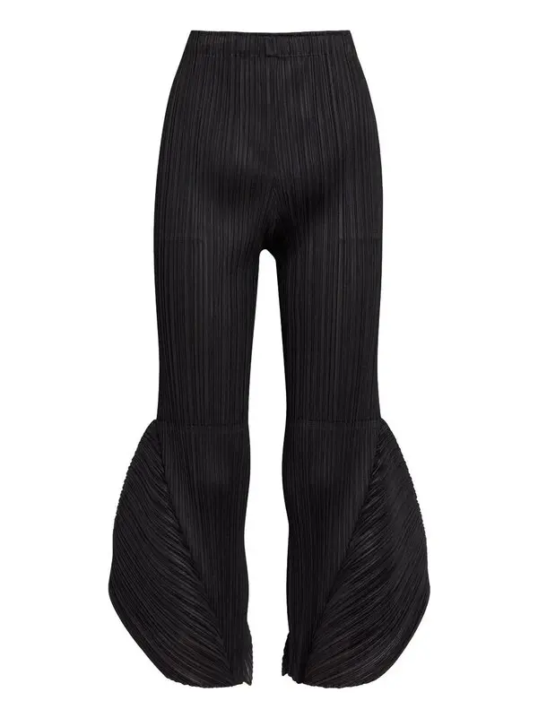 ISSEY MIYAKE PLEATS PLEASE Pleated Flared-leg Cropped Trousers - Black
