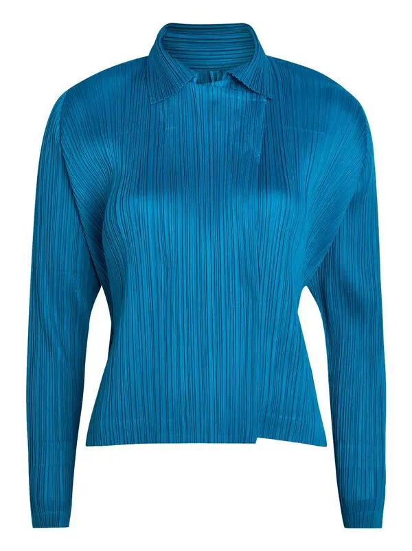 Issey Miyake Pleated Double-breasted Woven Shirt - Blue
