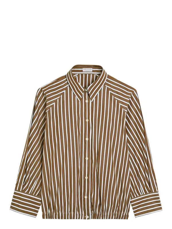 Brunello Cucinelli Striped Boxy Cotton-poplin Shirt - Tan