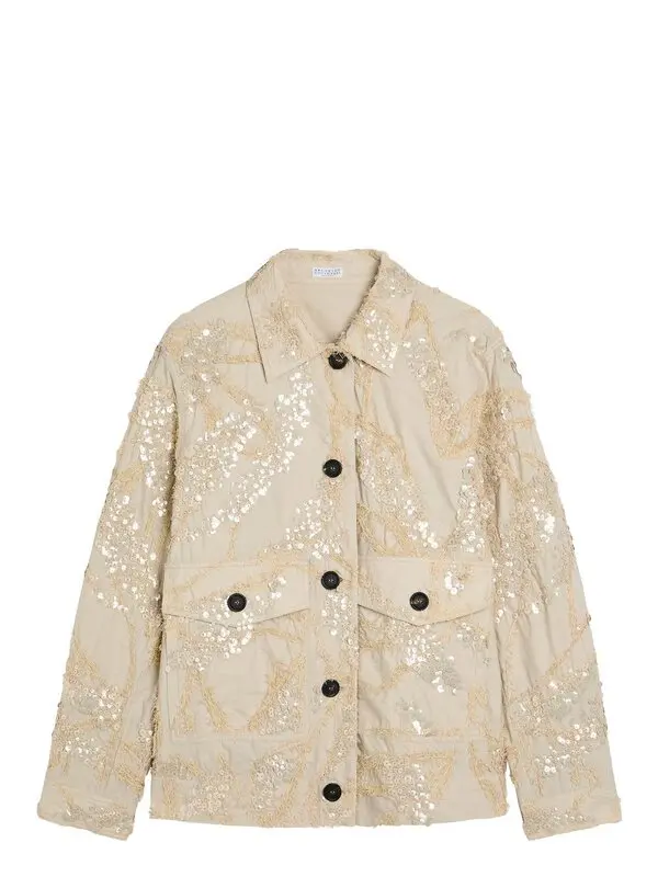 Brunello Cucinelli Sequin-embellished Cotton-blend Jacket - Beige