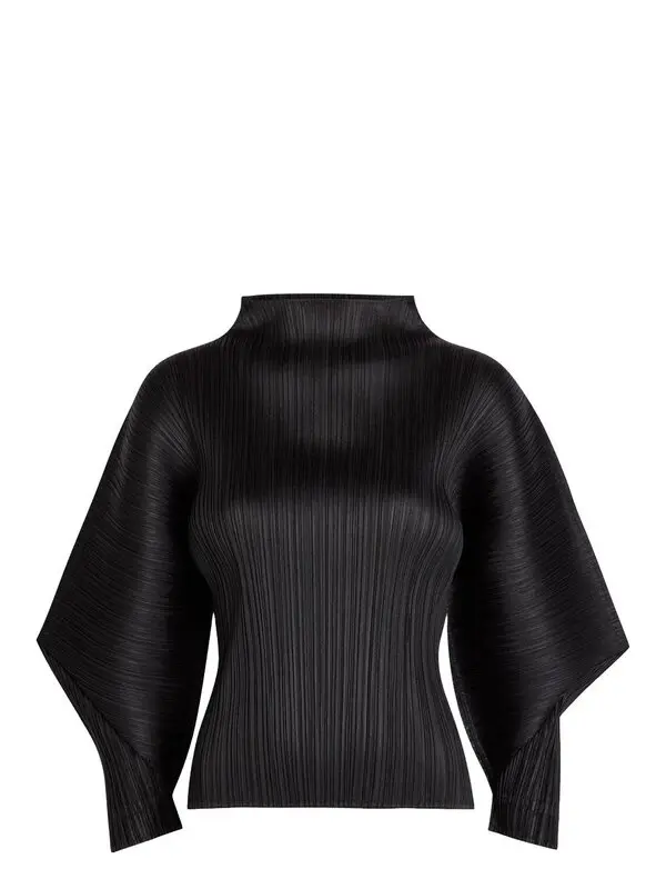 Issey Miyake Pleated Mock-neck Woven Top - Black