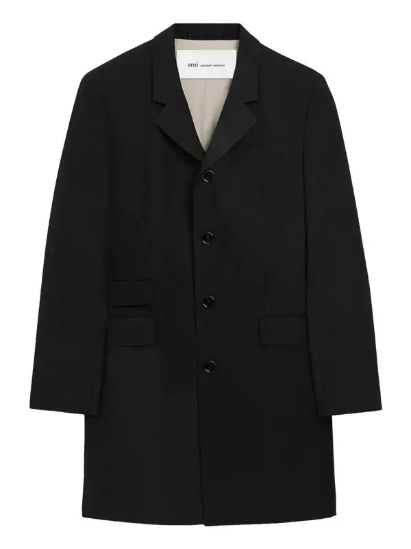AMI Paris Wool Straight Fit Single-breasted Coat - Black