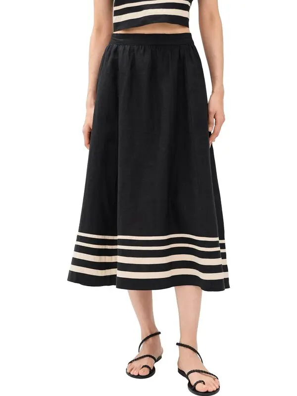 Xirena Lucille Striped Linen Skirt - Black