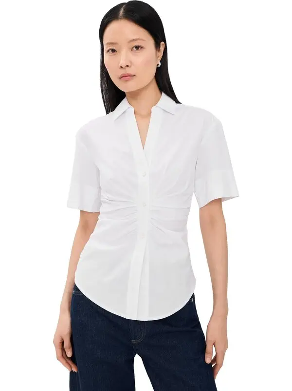 Veronica Beard Short Sleeve Poplin Top - White