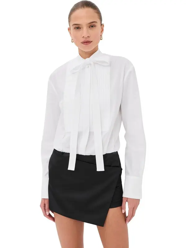 Attico Mini Shirt Dress With Tie Neck - White/black