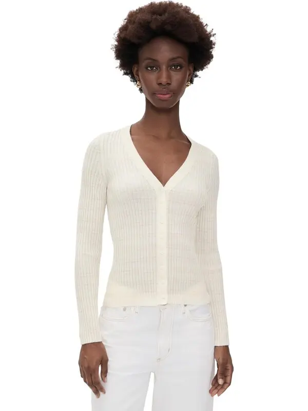 LA LIGNE Striped Fine Line Cardigan - Ivory/ecru