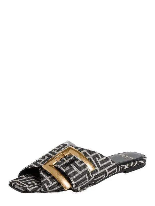 Balmain Anthem Monogram Jacquard Flat Sandals - Gfe Ivory/black