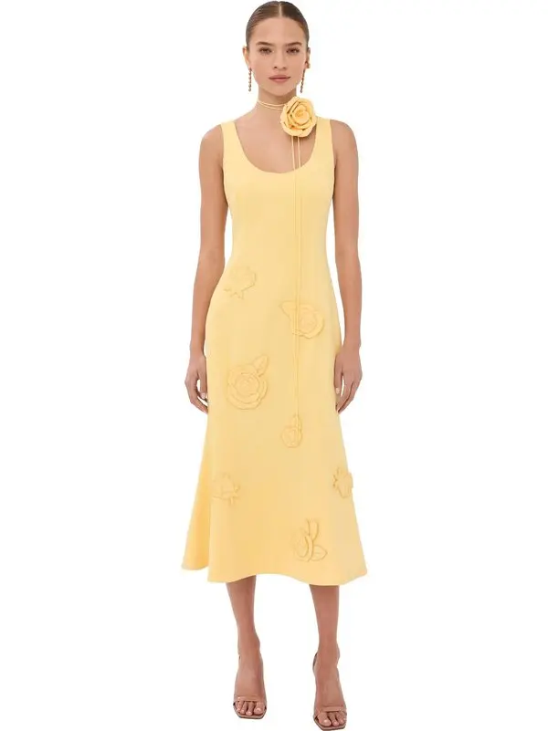 LEO LIN Emily Applique Midi Dress - Limoncello