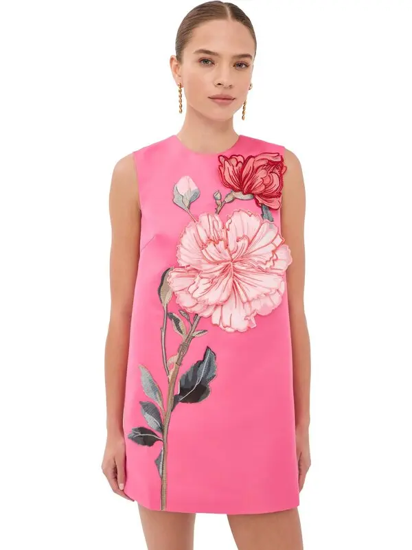LEO LIN Yvonne Applique Floral Mini Dress - Peony Print In Fuchsia