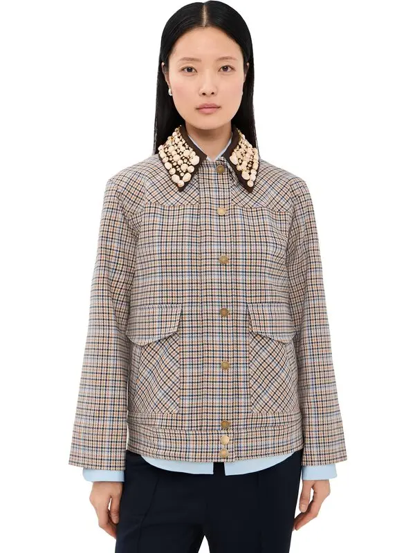 Veronica Beard Houndstooth Twill Jacket - Malt Multi