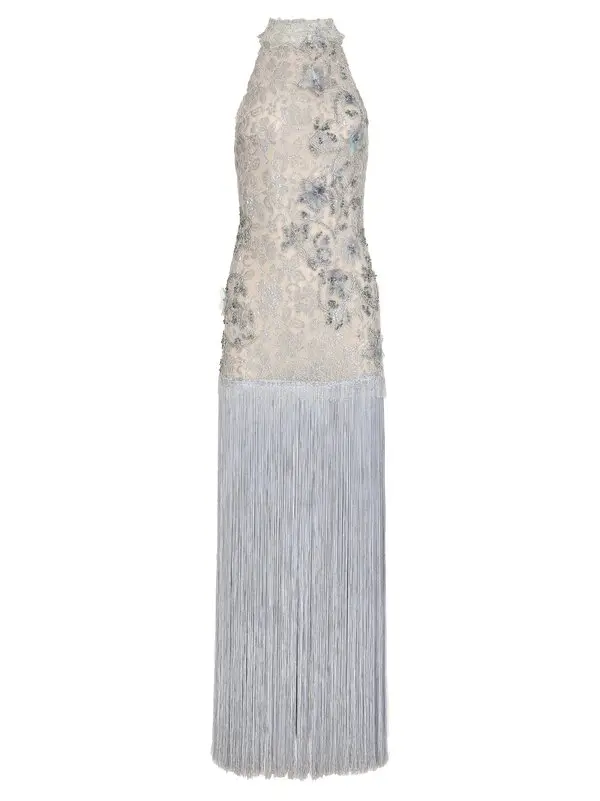 FRANCESCA MIRANDA Siena Fringe Maxi Dress - Silver