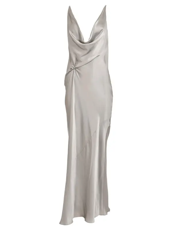 FRANCESCA MIRANDA Knot Charmed Silk Maxi Dress - Silver