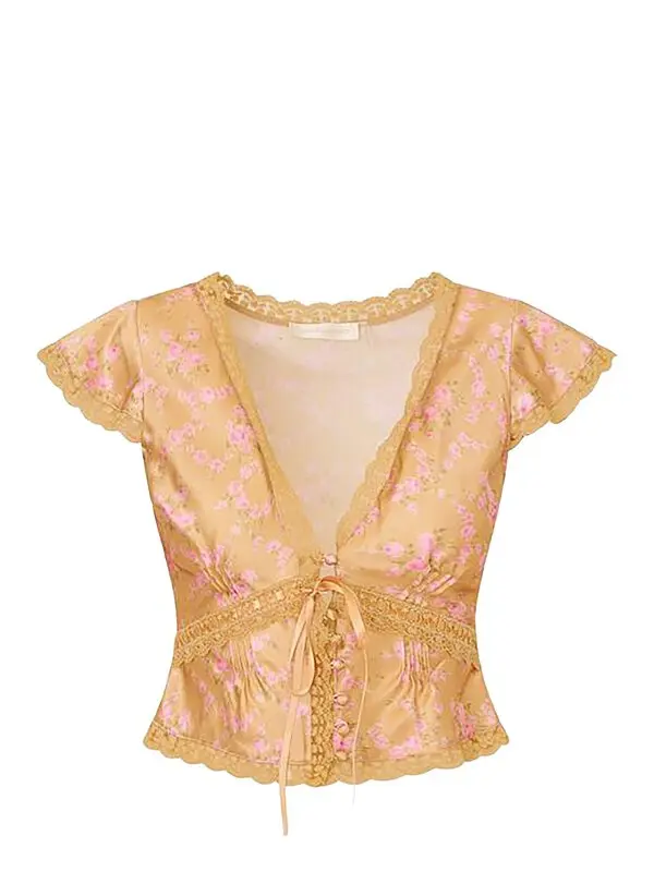 LoveShackFancy Amara Silk-blend Top - Gold