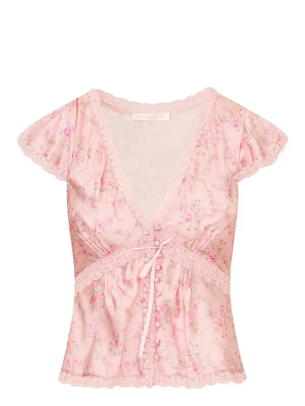 LoveShackFancy Amara Silk-blend Top - Pink