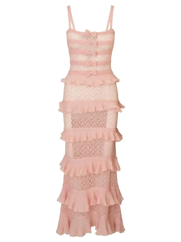 LoveShackFancy Hannelore Ruffle Wool-blend Knit Maxi Dress - Pink