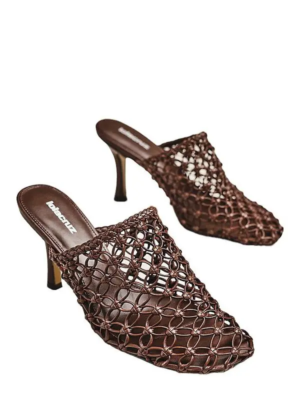 Lola Cruz Gara Woven Heeled Mules - Dark Brown