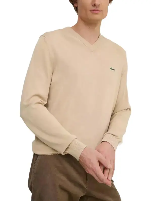 Lacoste V-neck Appliqué Sweater - Neutrals