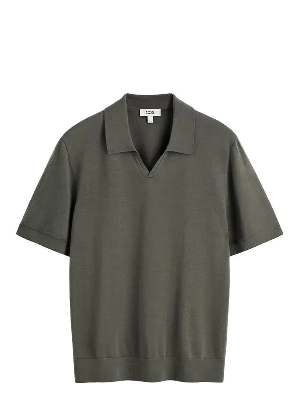 Cos Open-collar Merino Wool Polo Shirt - Green