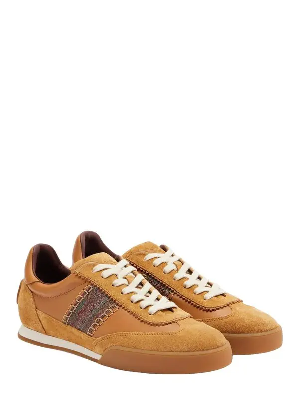 Etro Pegaso Suede-trimmed Leather Sneakers - Brown