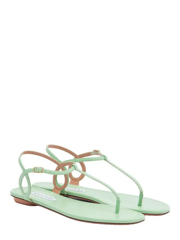 AQUAZZURA Almost Bare Leather Thong Sandals - Green