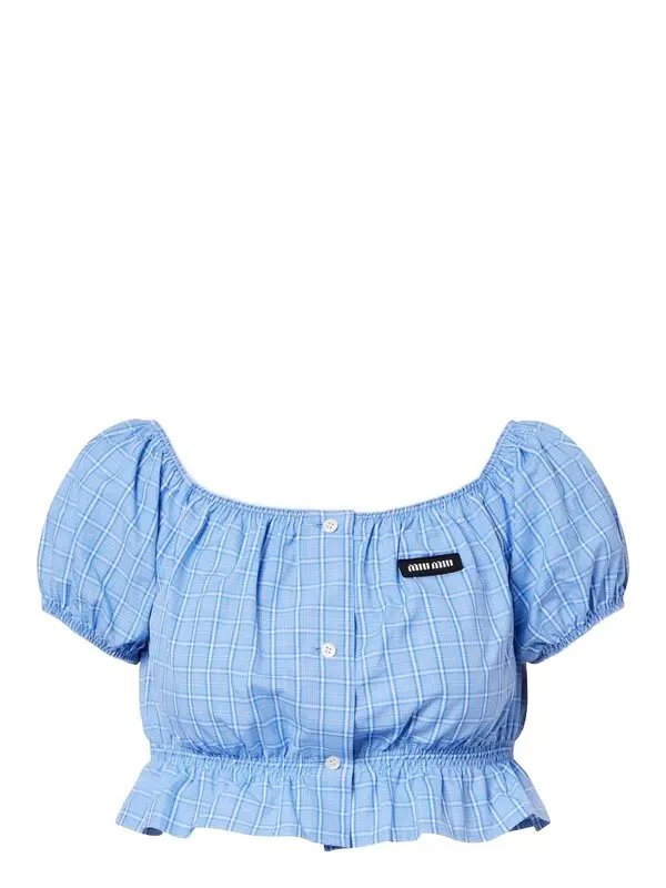 Miu Miu Checked Cotton Poplin Crop Top - Blue