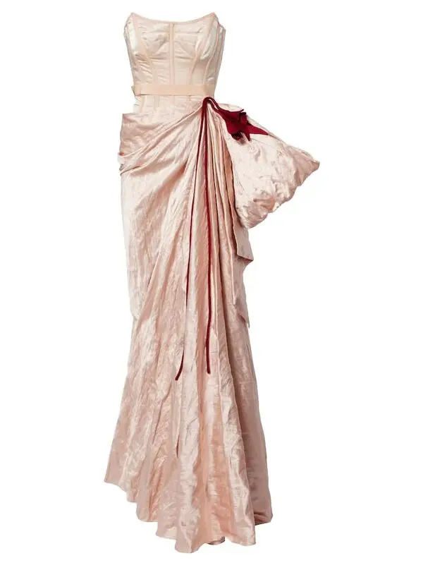 Erdem Floral-appliqué Draped Satin Gown - Pink